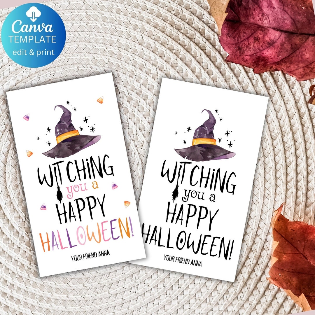 Printable Witching You a Happy Halloween Gift Tag, Spooky Treat Bag Tag ...