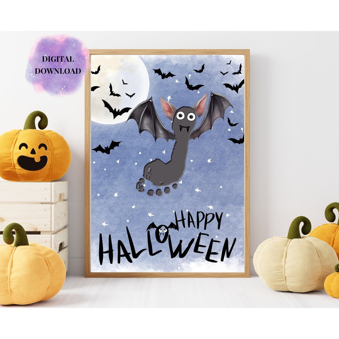 Halloween Printable Bat Footprint Decoration Art for Kids, Toddler ...
