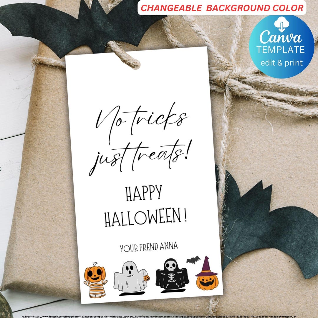 No Tricks Just Treats Editable Happy Halloween Gift Tag for Kids ...