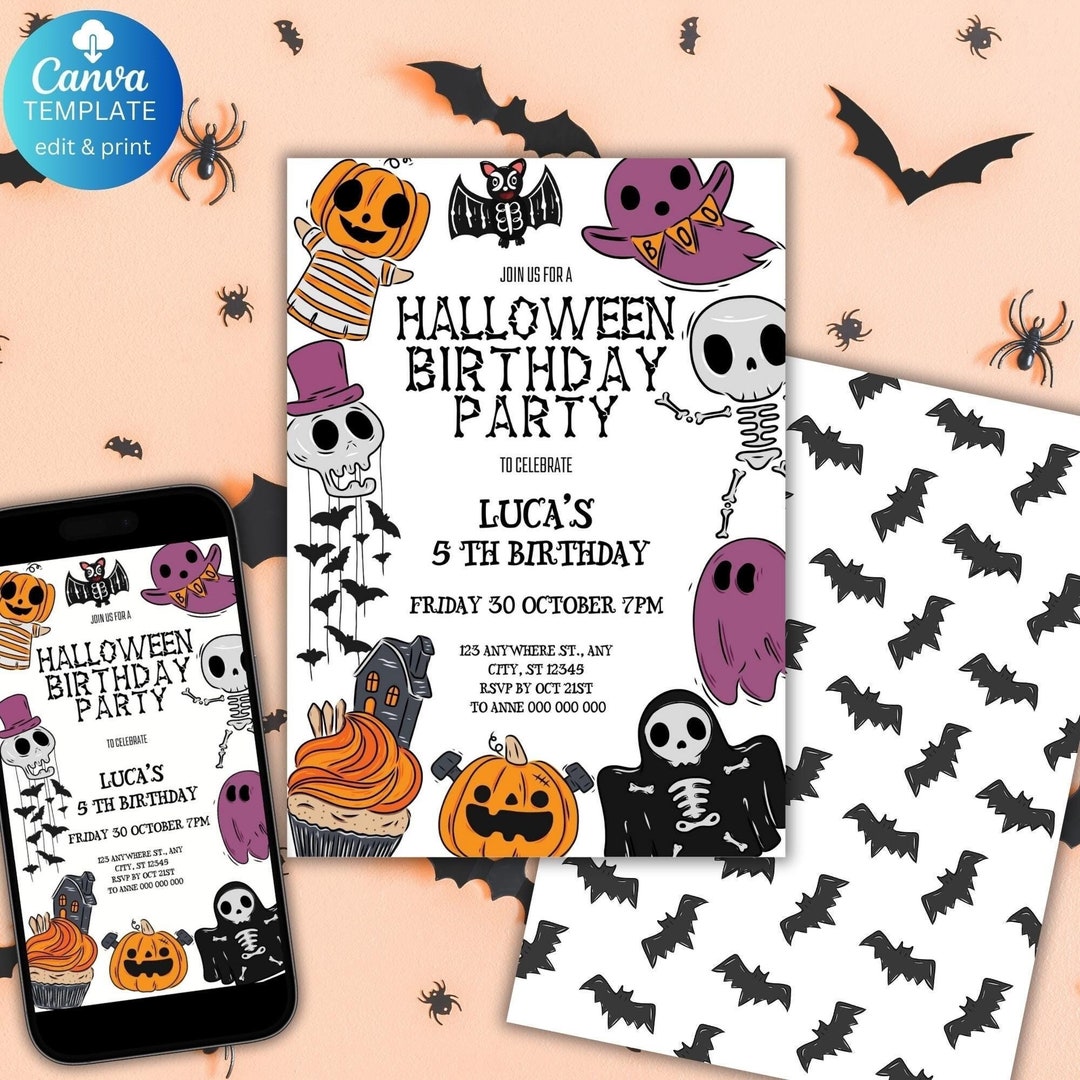 Editable Kids Halloween Party Invitation Template, Printable Invite ...