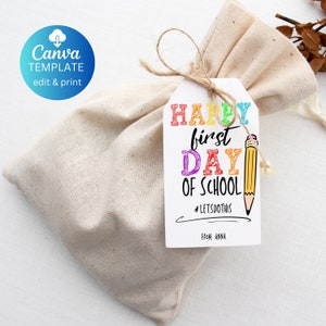 Back to School Gift Tag Printable Template, Editable Happy 1st First ...