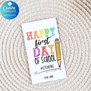 Back to School Gift Tag Printable Template, Editable Happy 1st First ...
