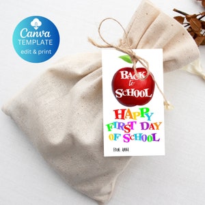 Back to School Apple Gift Tag Printable Template, Editable 1st First ...