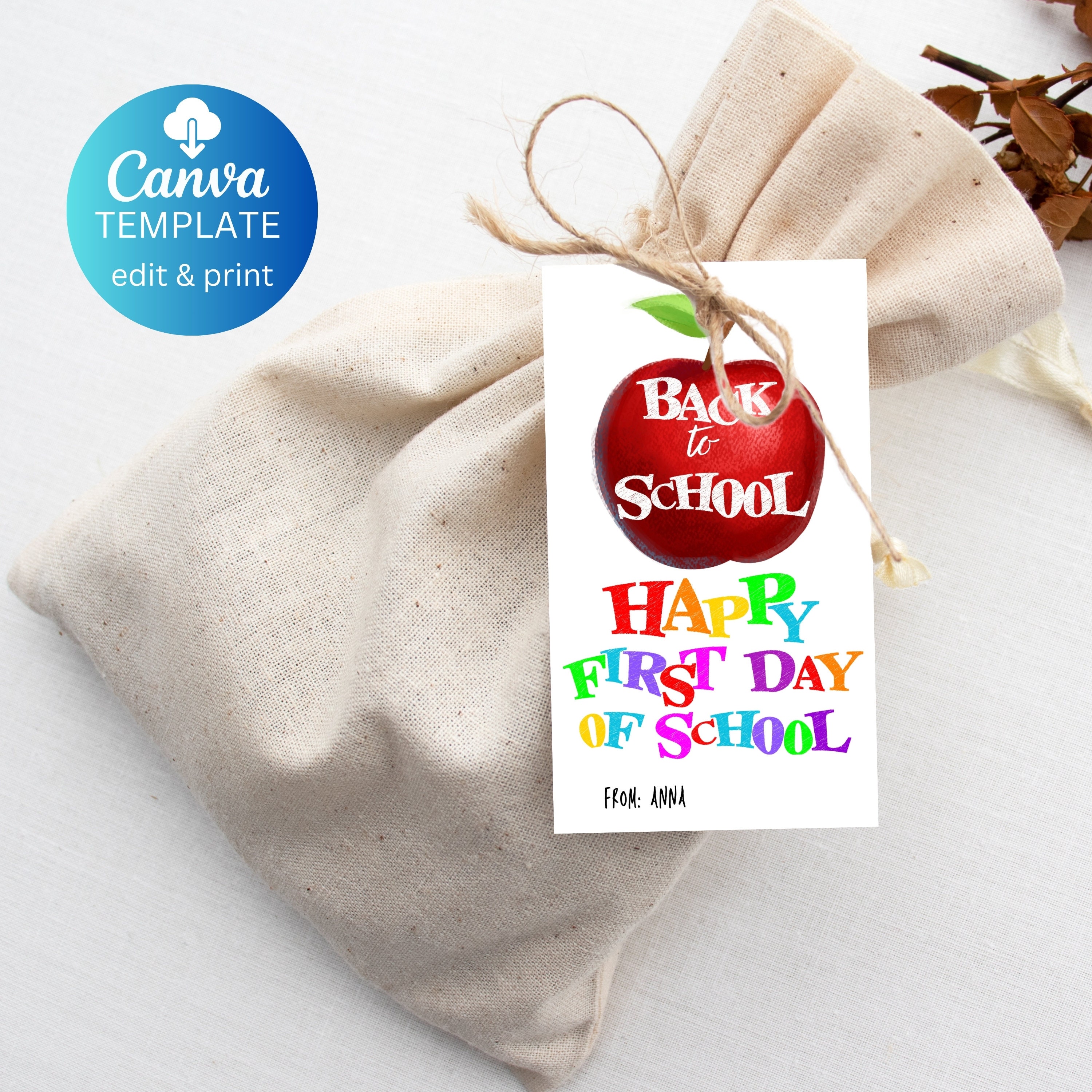 Back to School Apple Gift Tag Printable Template, Editable 1st First ...