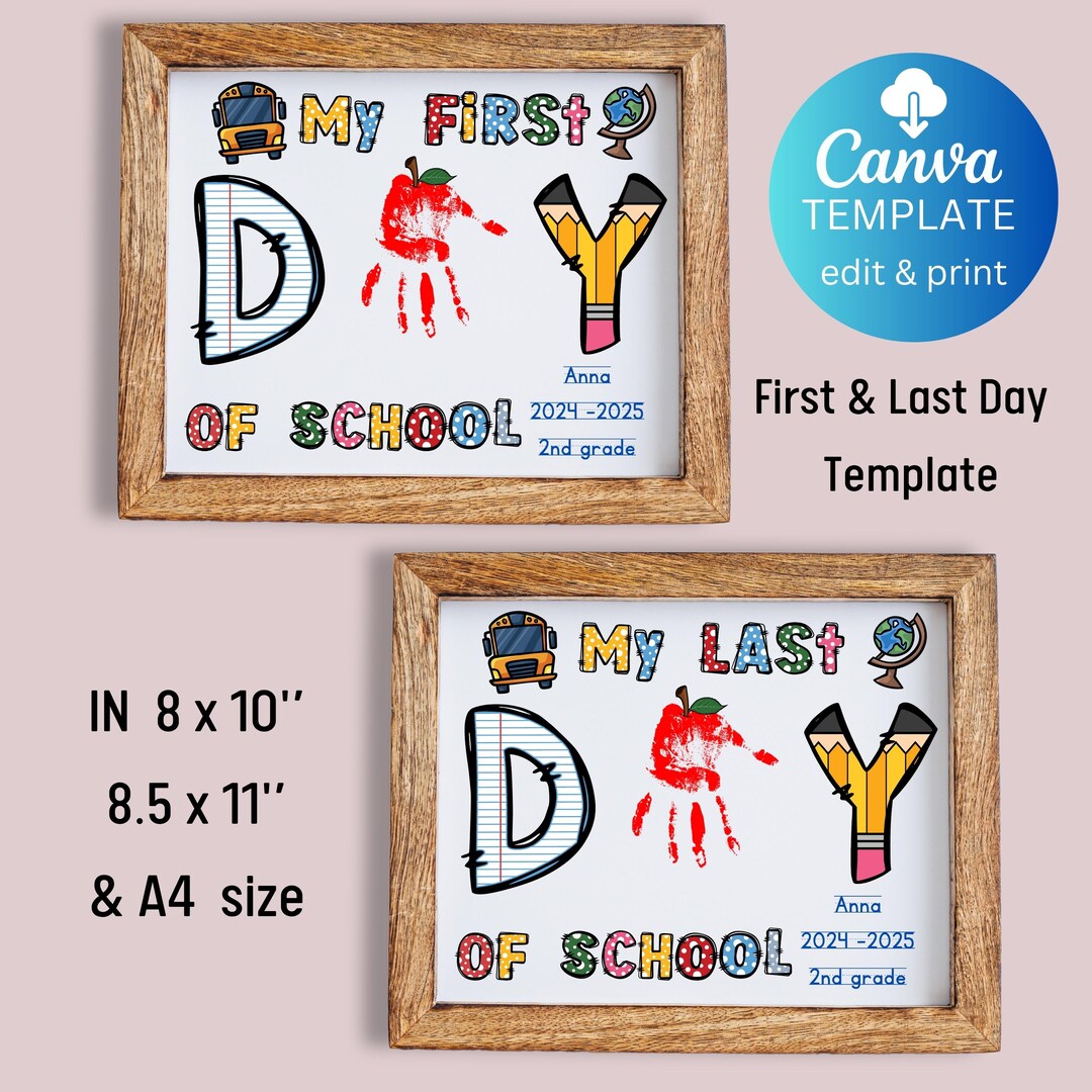 First Last Day of School Handprint Kids Craft Memory Keepsake Printable ...