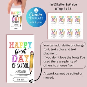 Back to School Gift Tag Printable Template, Editable Happy 1st First ...