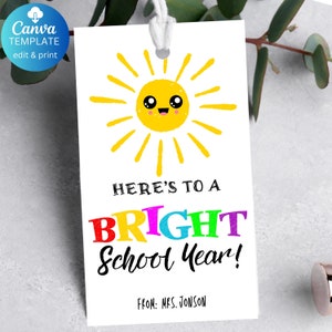 Printable Here's to A Bright School Year Favor Tag, First Day of School ...