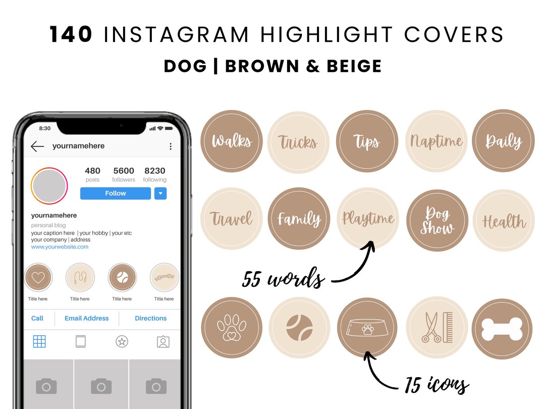 140 Dog Instagram Highlight Covers, Natural Colours, Pets Story Icons ...