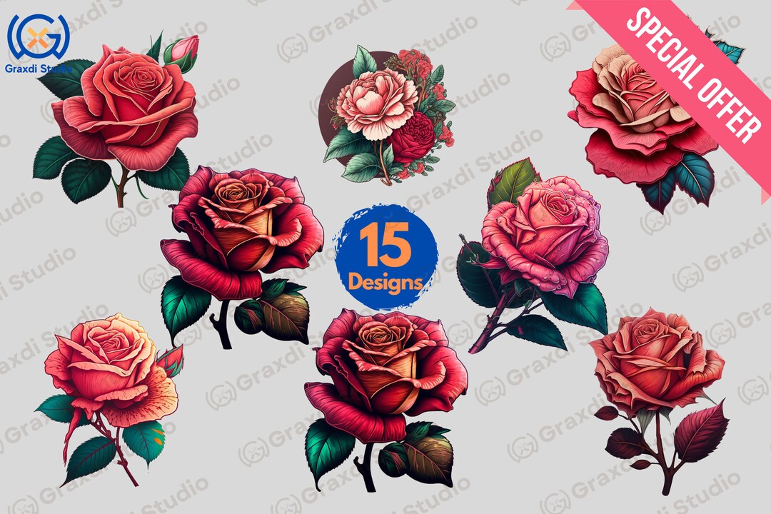 Red Rose PNG Bundle Red Rose Clipart Bundle Red Rose Clip Art Design ...