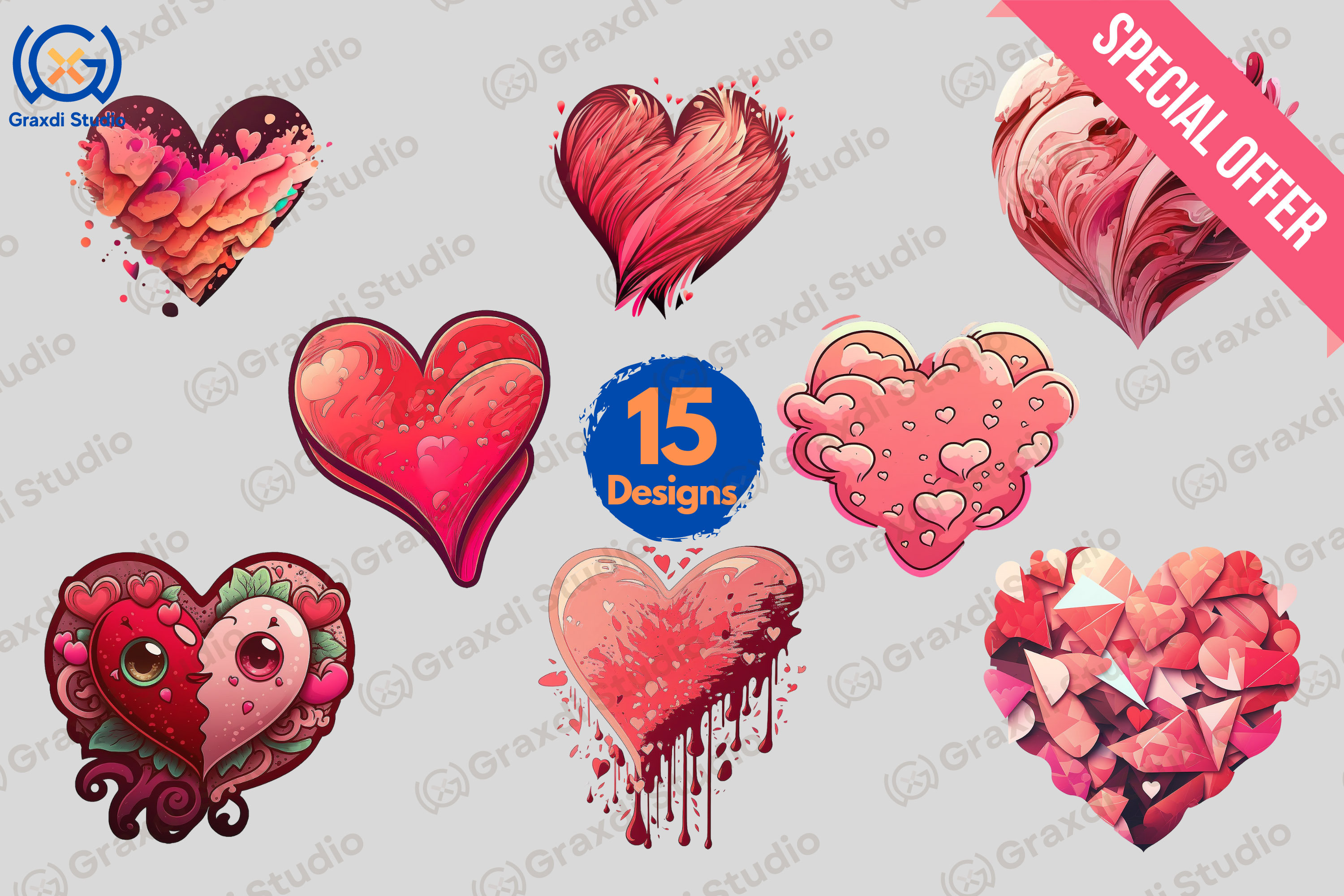 Love Heart PNG Bundle Heart Clipart Bundle Heart Print Clip Art Design ...