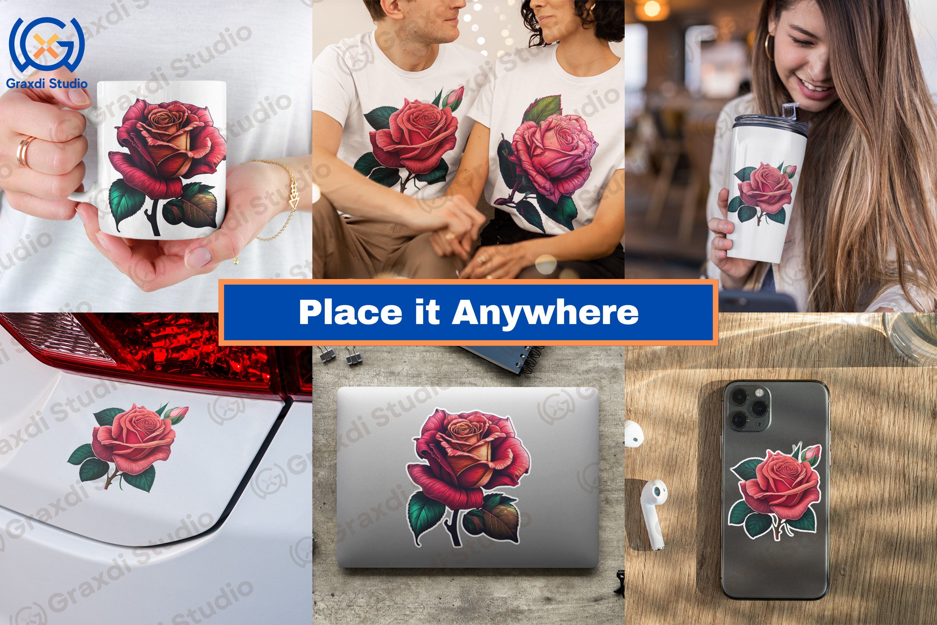 Red Rose PNG Bundle Red Rose Clipart Bundle Red Rose Clip Art Design ...