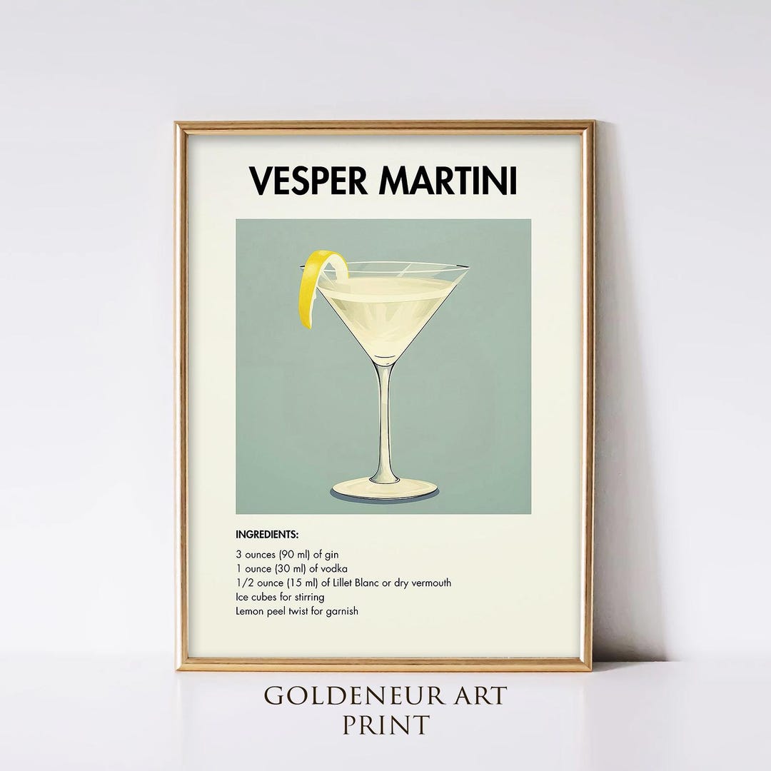 Vesper Martini Cocktail Printable, Cocktail Wall Art, Minimalist ...