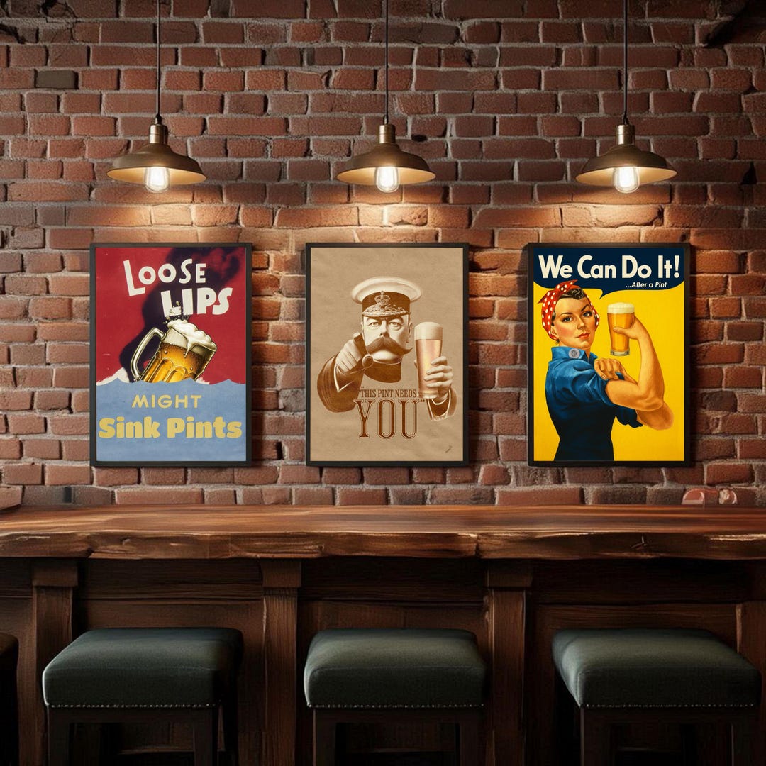 Vintage Beer Propaganda Poster Set – WWI & WWII Style Funny Pub Wall ...