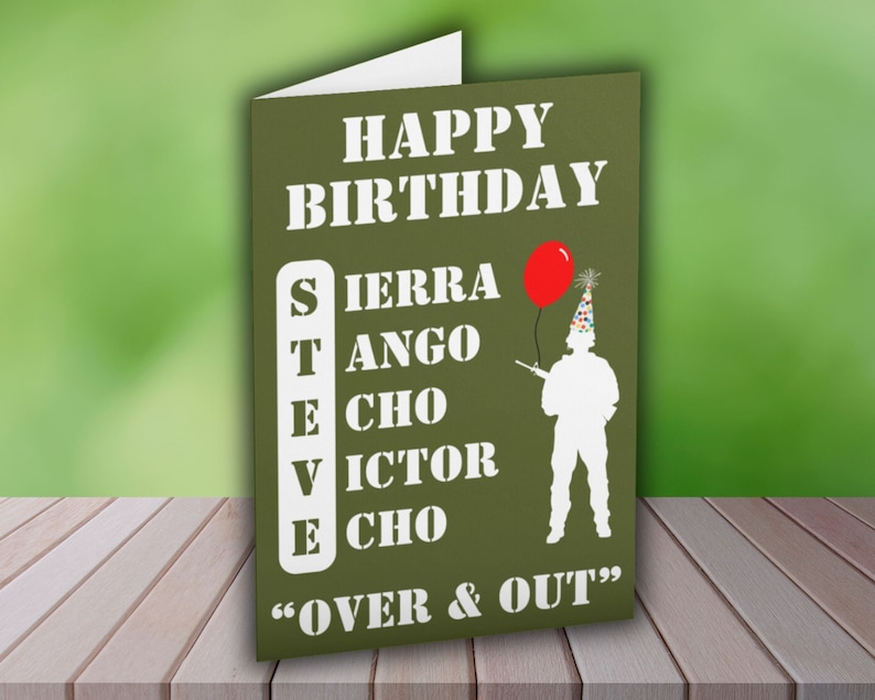 Personalised Military Birthday Card, Army Soldier Card, Phonetic ...