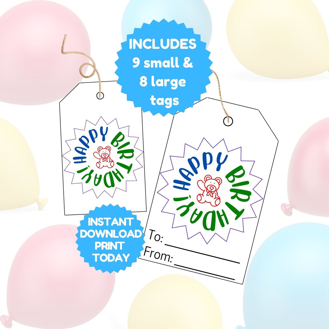 Happy Birthday Printable Gift Tag Ready to Cut Simple Bear - Etsy