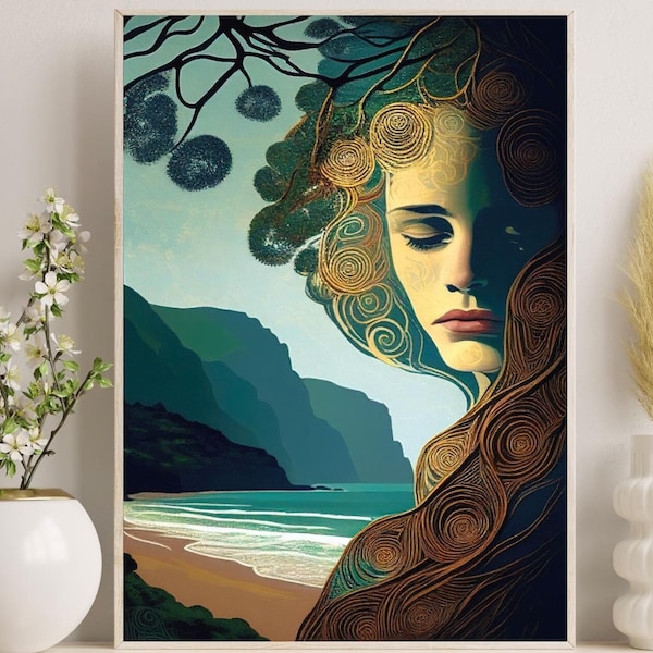Tortuga Bay, Galápagos Islands Beach Travel Poster Print, Gustav Klimt ...