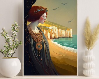 Tortuga Bay, Galápagos Islands Beach Travel Poster Print, Gustav Klimt ...