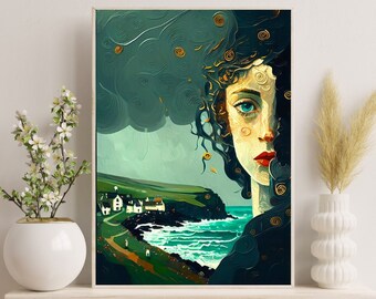 Tortuga Bay, Galápagos Islands Beach Travel Poster Print, Gustav Klimt ...