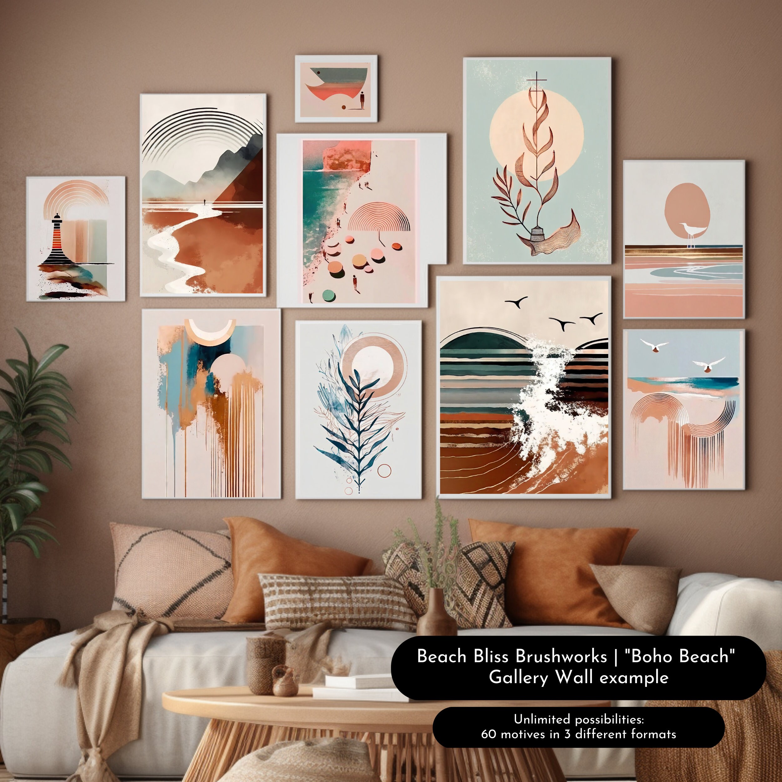 Boho Beach, Boho Poster Set, Boho Digital, Minimalistic Wall Art ...