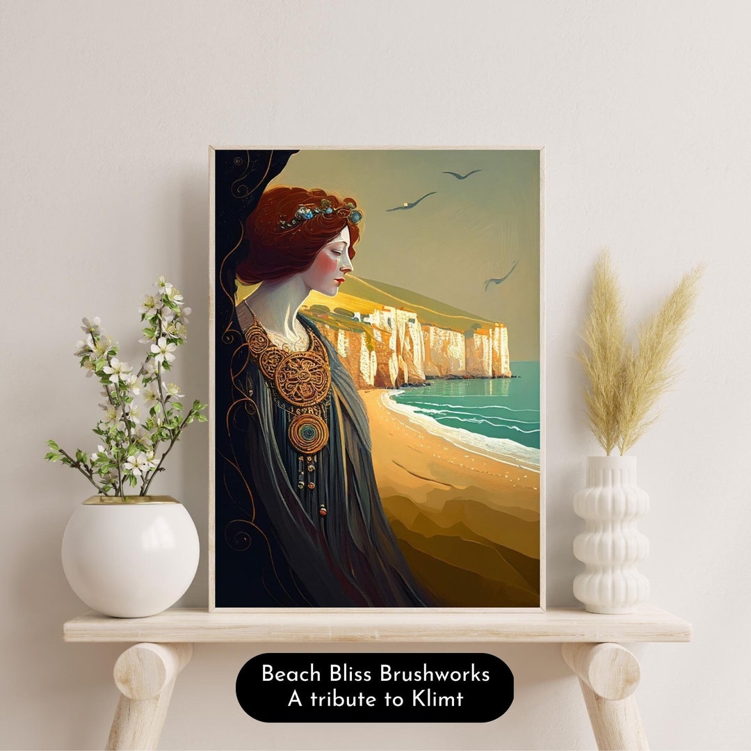 Cliffs of Dover England Beach Travel Poster Print, Gustav Klimt Art ...