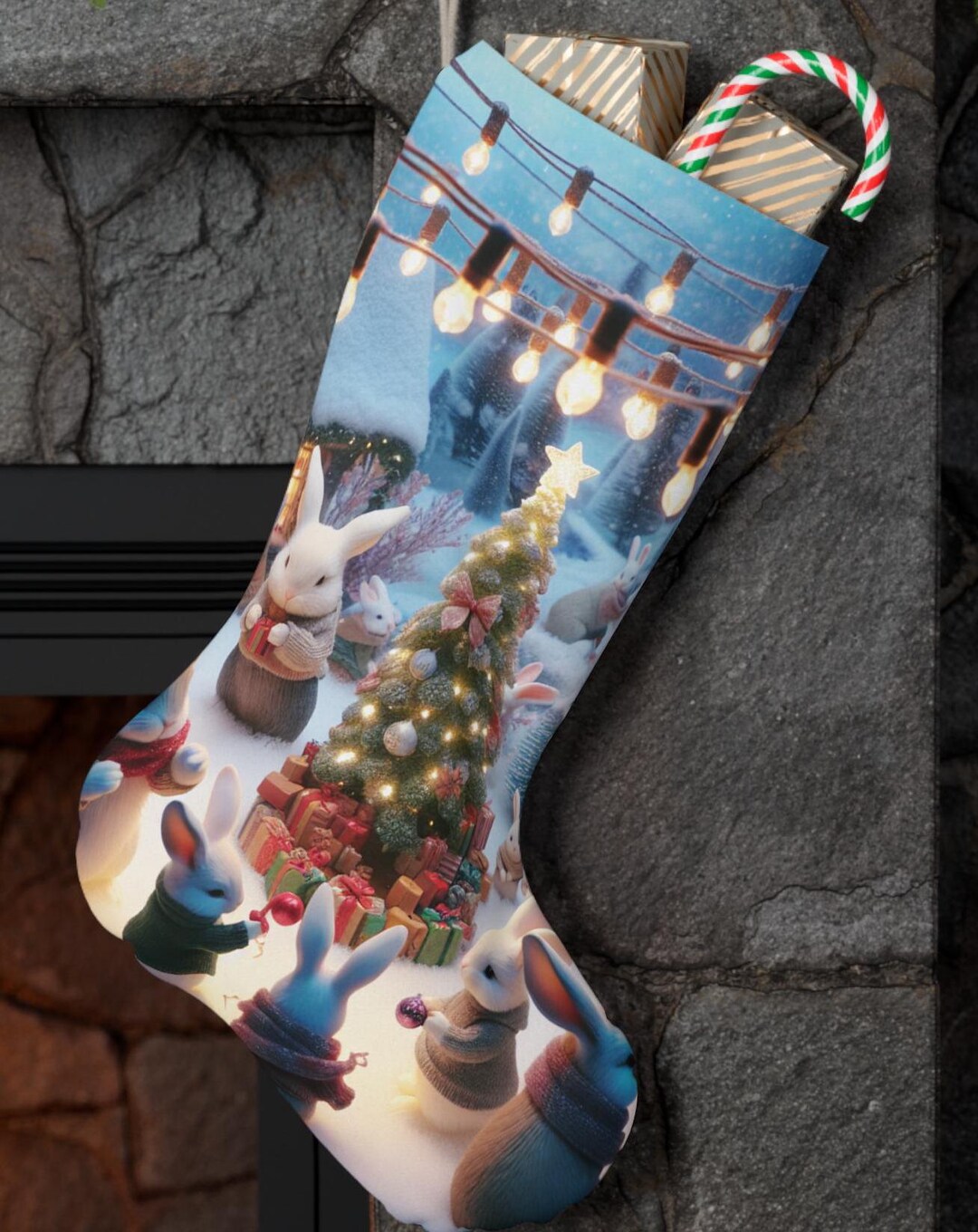 Stocking, Bunny Christmas Scene, Santa Stocking, Christmas Decor ...