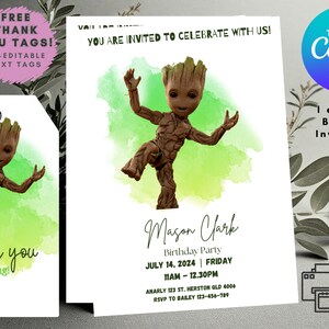 Groot Birthday Invitation Template: Editable Kids Party Invite (canva ...