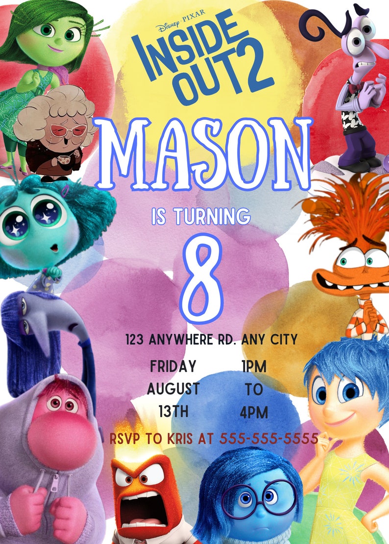 Inside Out 2 Birthday Invitation: Editable Canva Template (5x7, Video ...