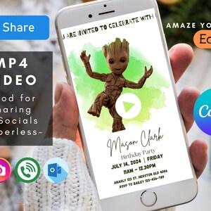 Groot Birthday Invitation Template: Editable Kids Party Invite (canva ...
