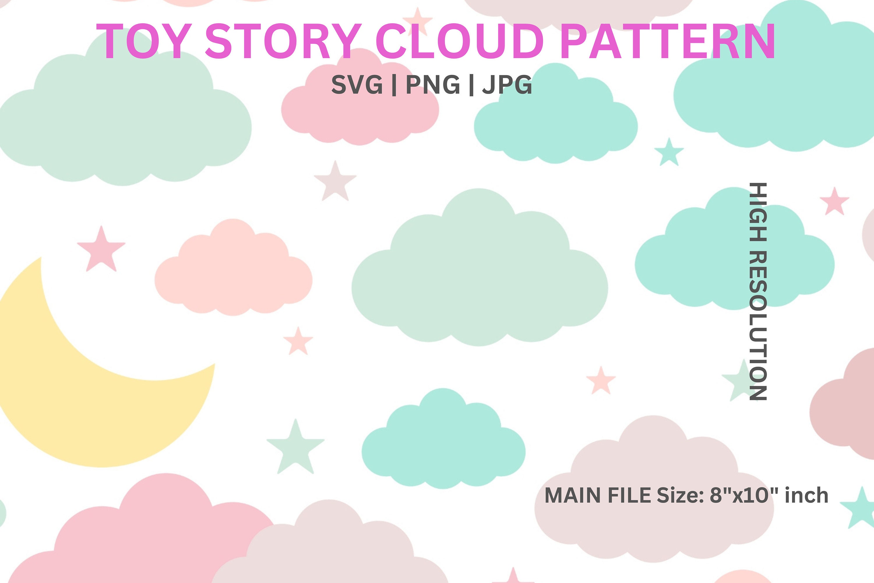 Toy Story Clouds Pattern: Nursery Decor SVG, PNG, JPG Files (8x10 ...