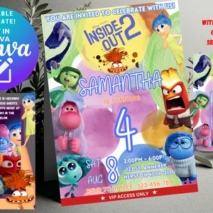Inside Out 2 Pixar Canva Editable Digital Birthday Card, Invitation ...
