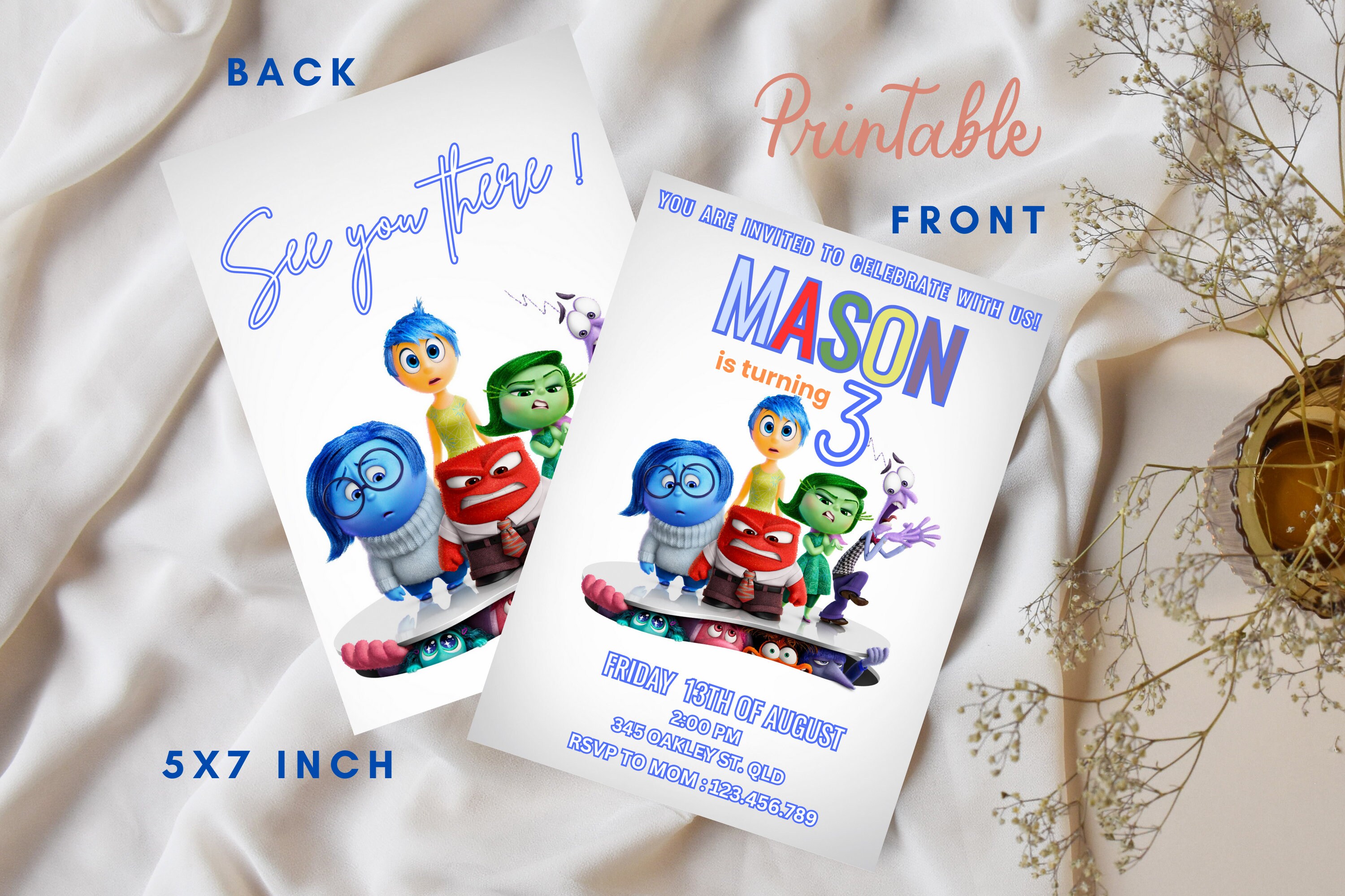Inside Out Pixar Editable Invitations 2 Digital Printable Invite & 2 ...