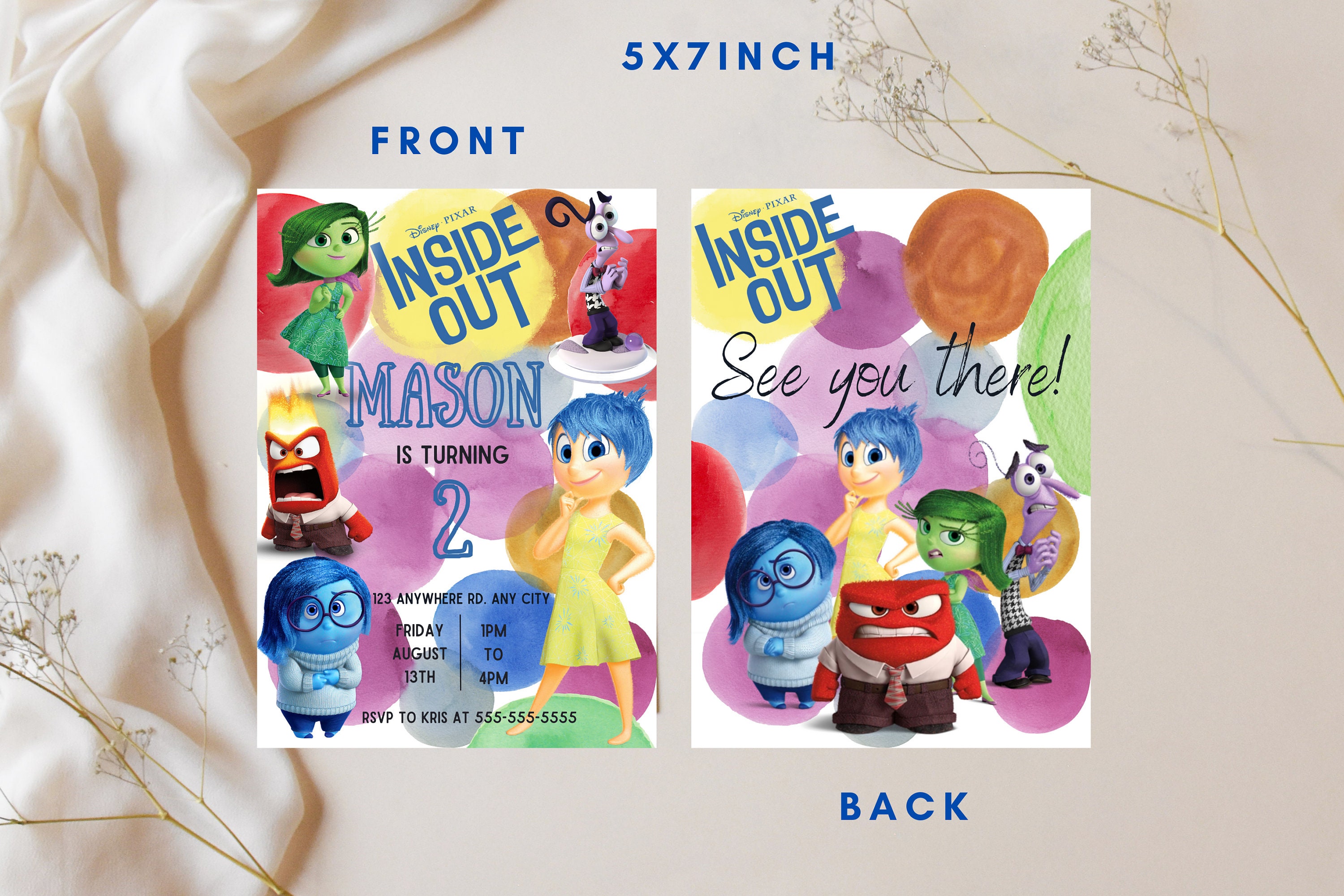 Inside Out Pixar Editable Invitations 1 Digital Printable Invite & 1 ...