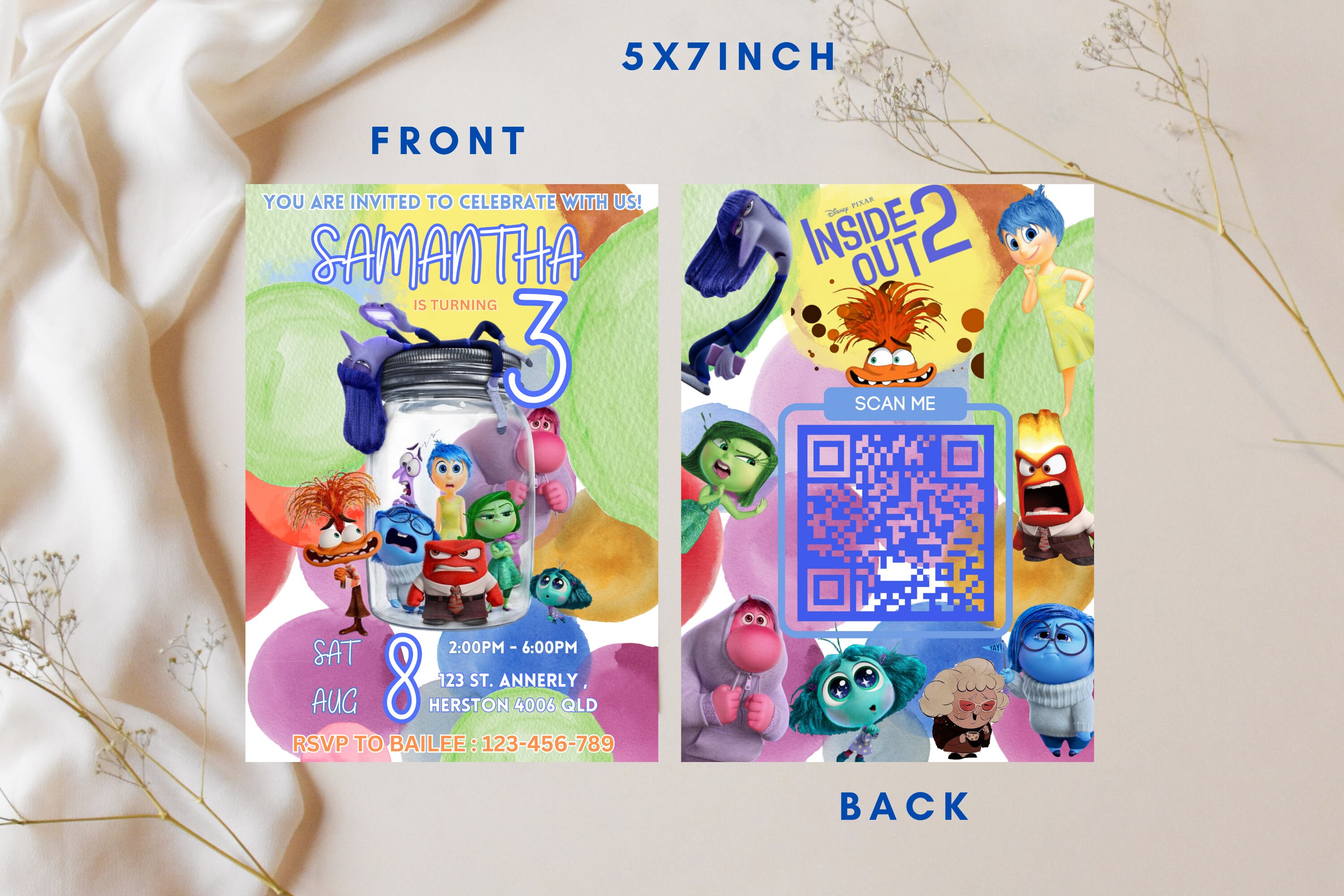 Inside Out 2 Pixar Editable Invitations 2 Digital Printable Invite ...