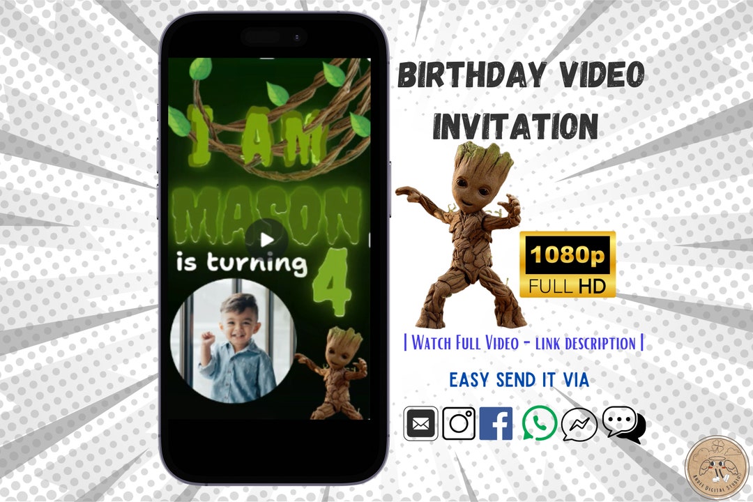 I Am Groot Birthday Video Invitation: Personalized Kids Party (digital ...