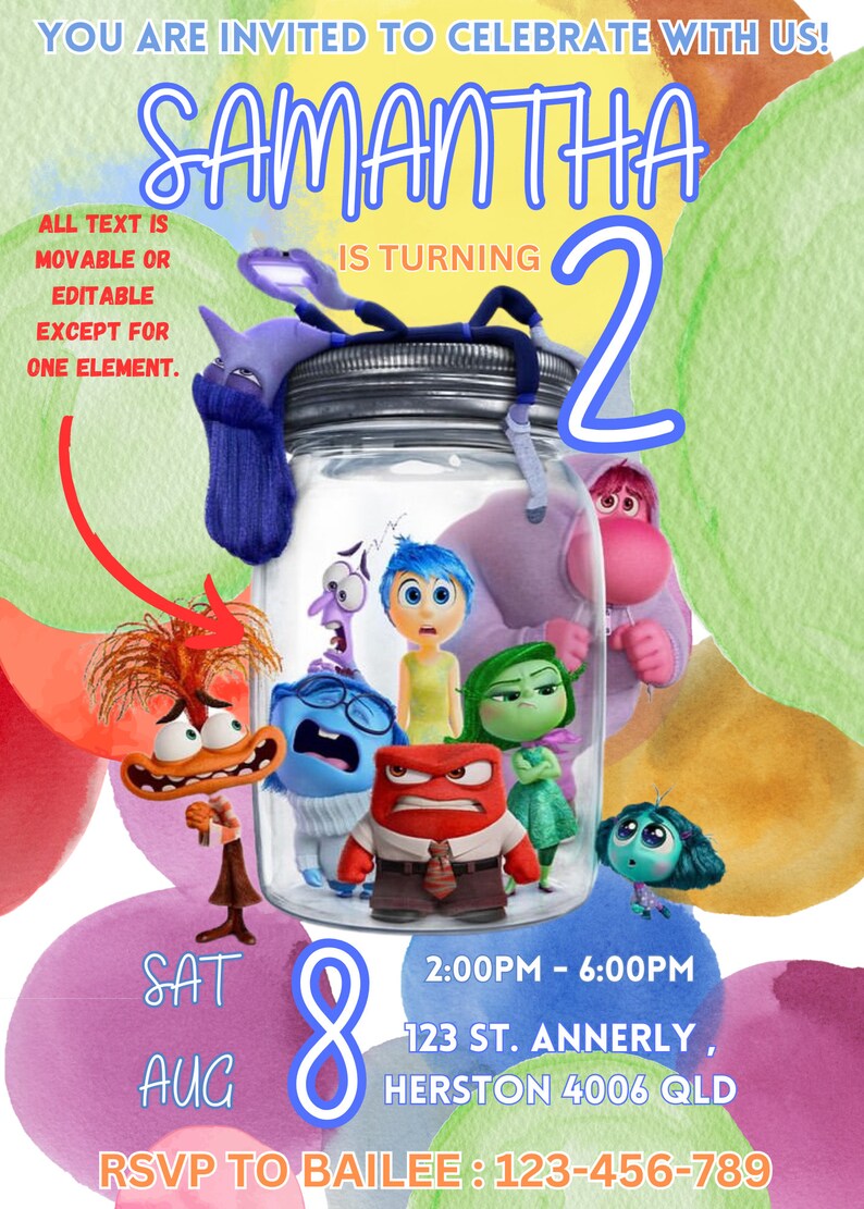Inside Out 2 Pixar Editable Invitations 2 Digital Printable Invite ...