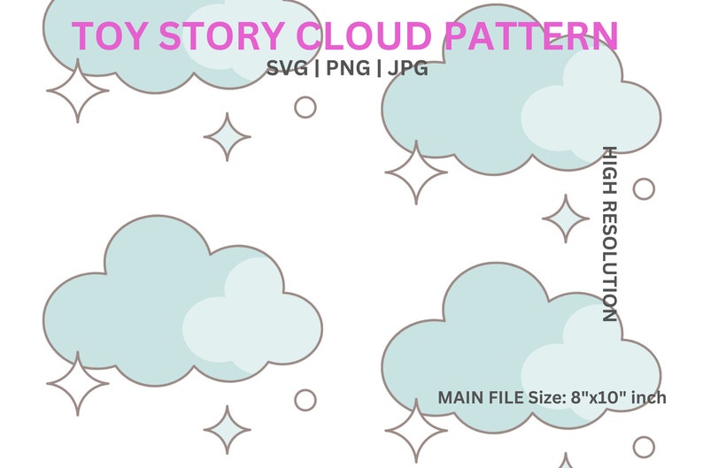 Toy Story Clouds Pattern: Nursery Decor SVG, PNG, JPG Files (8x10 ...