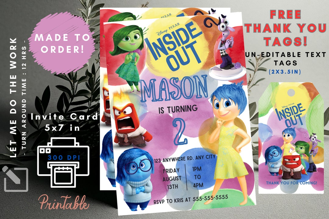 Inside Out 1 Birthday Invitation, Inside Out 1 Invitation, Inside Out 1 ...