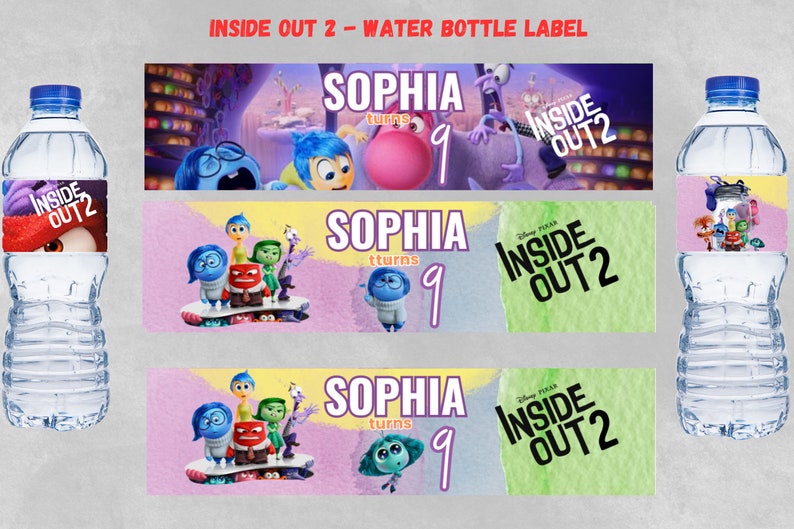 Inside Out 2 Water Bottle Label: Editable Birthday Party Decor (digital ...