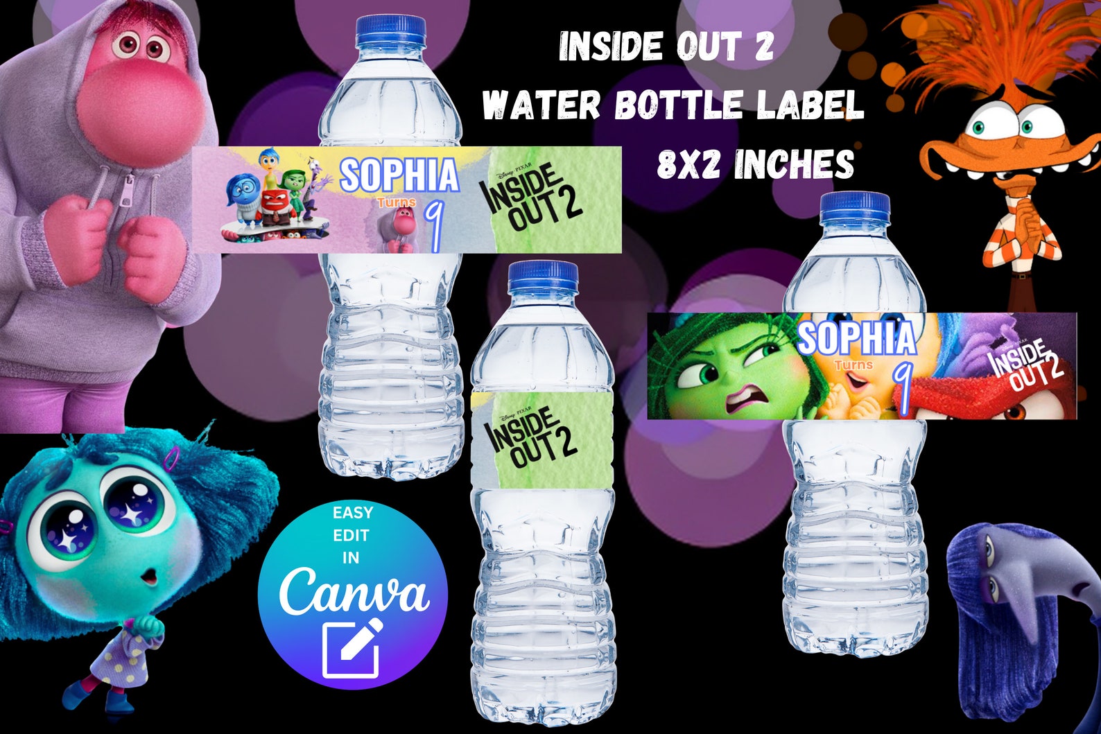 Inside Out 2 Water Bottle Label: Editable Birthday Party Decor (digital ...