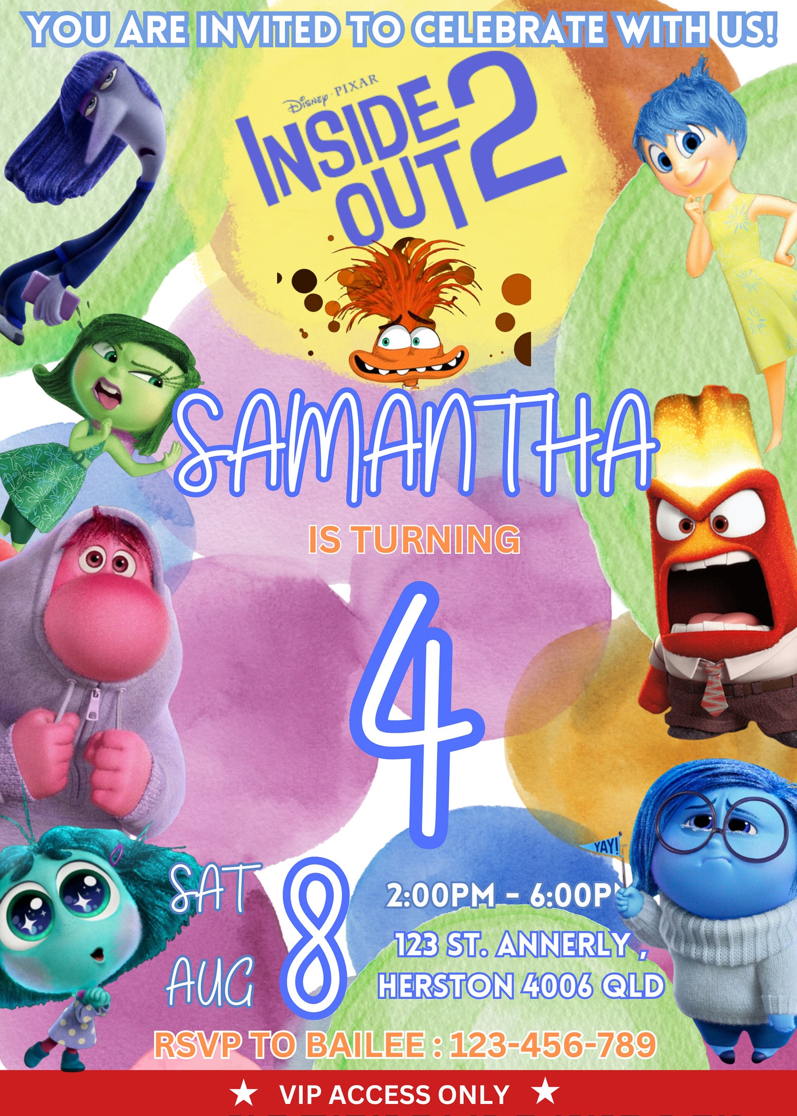 Inside out 2 pixar Canva Tarjeta de cumpleaños digital editable ...