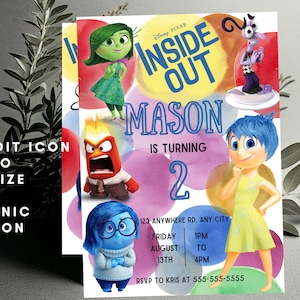 Inside Out Pixar Editable Invitations 1 Digital Printable Invite & 1 ...