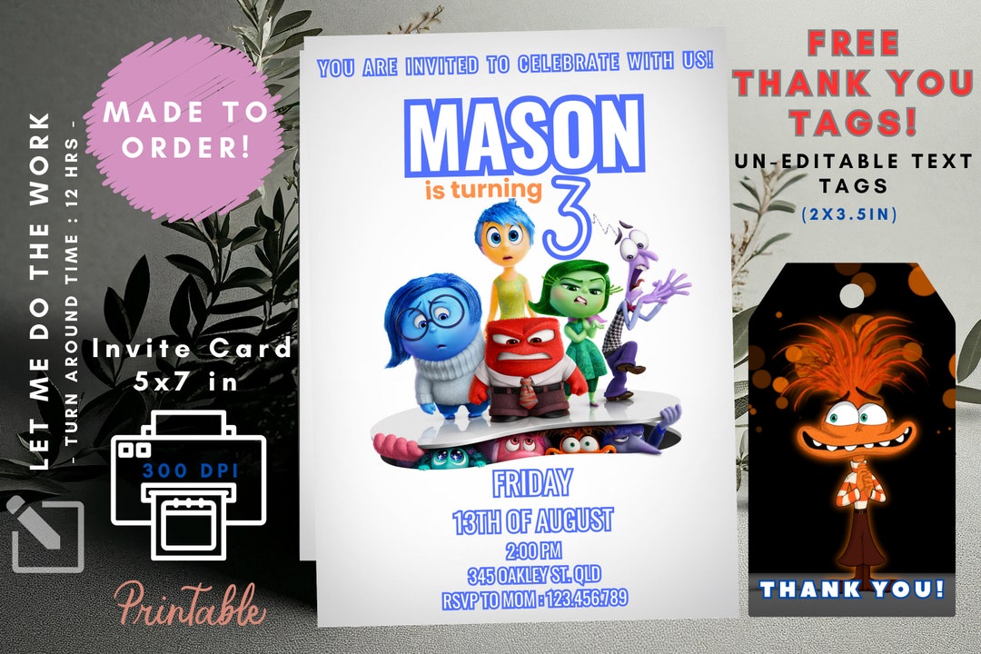 Inside Out 2 Birthday Invitation, Inside Out 2 Invitation, Inside Out 2 ...