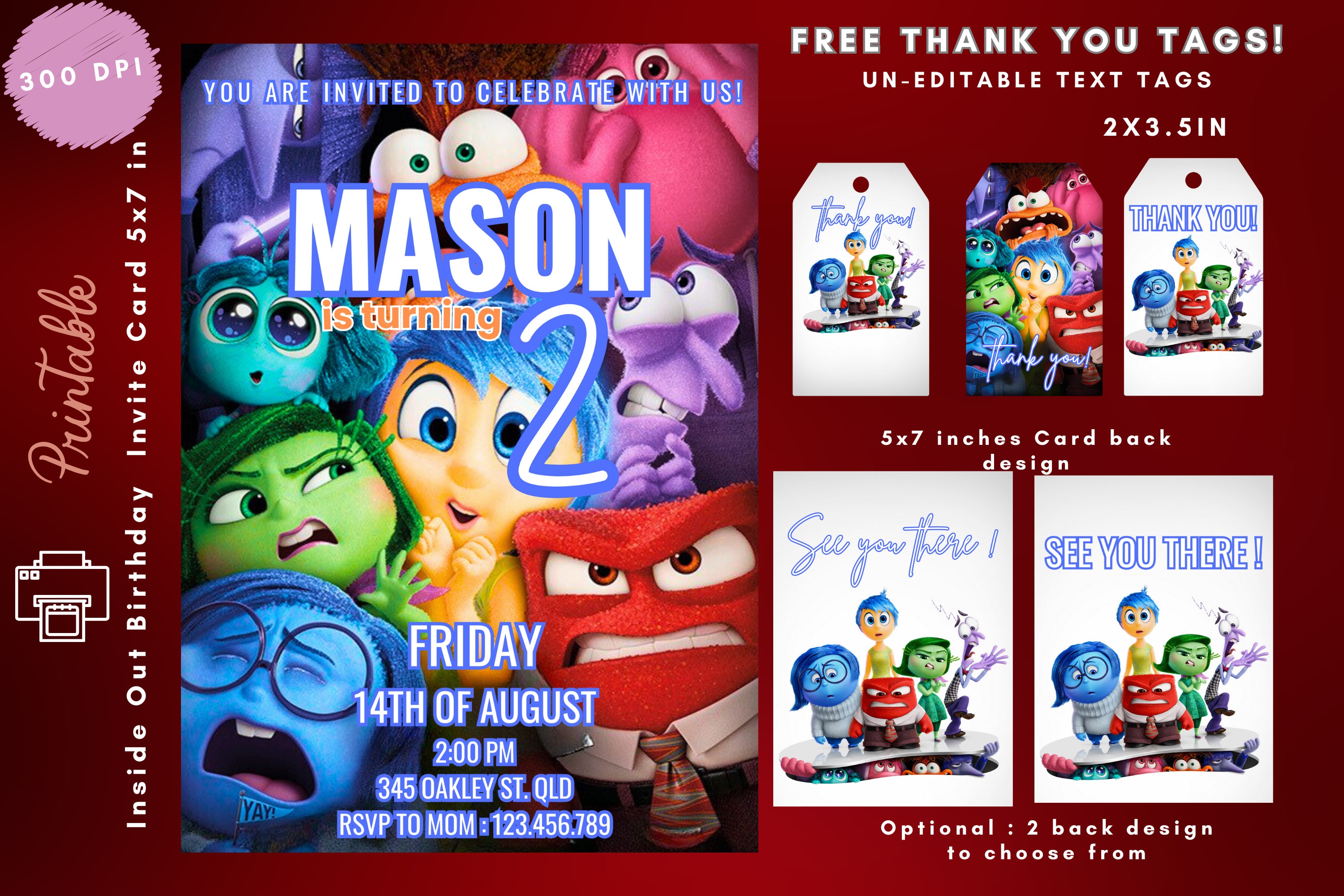 Inside Out 2 Birthday Invitation, Inside Out 2 Invitation, Inside Out 2 ...