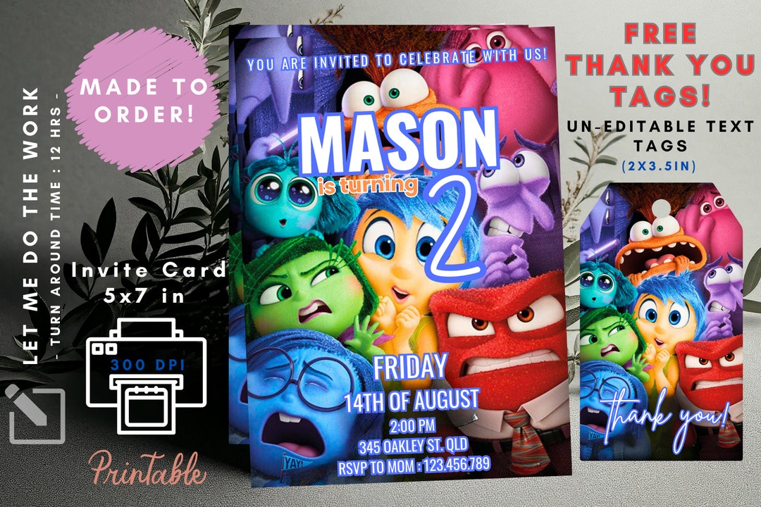 Inside Out 2 Birthday Invitation, Inside Out 2 Invitation, Inside Out 2 ...