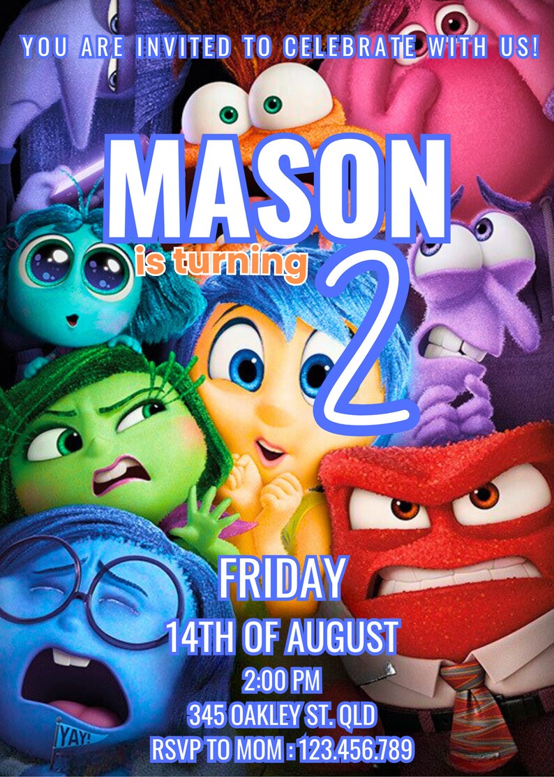 Inside Out 2 Birthday Invitation, Inside Out 2 Invitation, Inside Out 2 ...