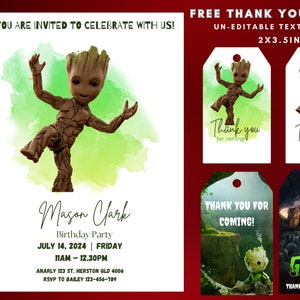 Groot Birthday Invitation Template, Printable Birthday Party Invitation ...