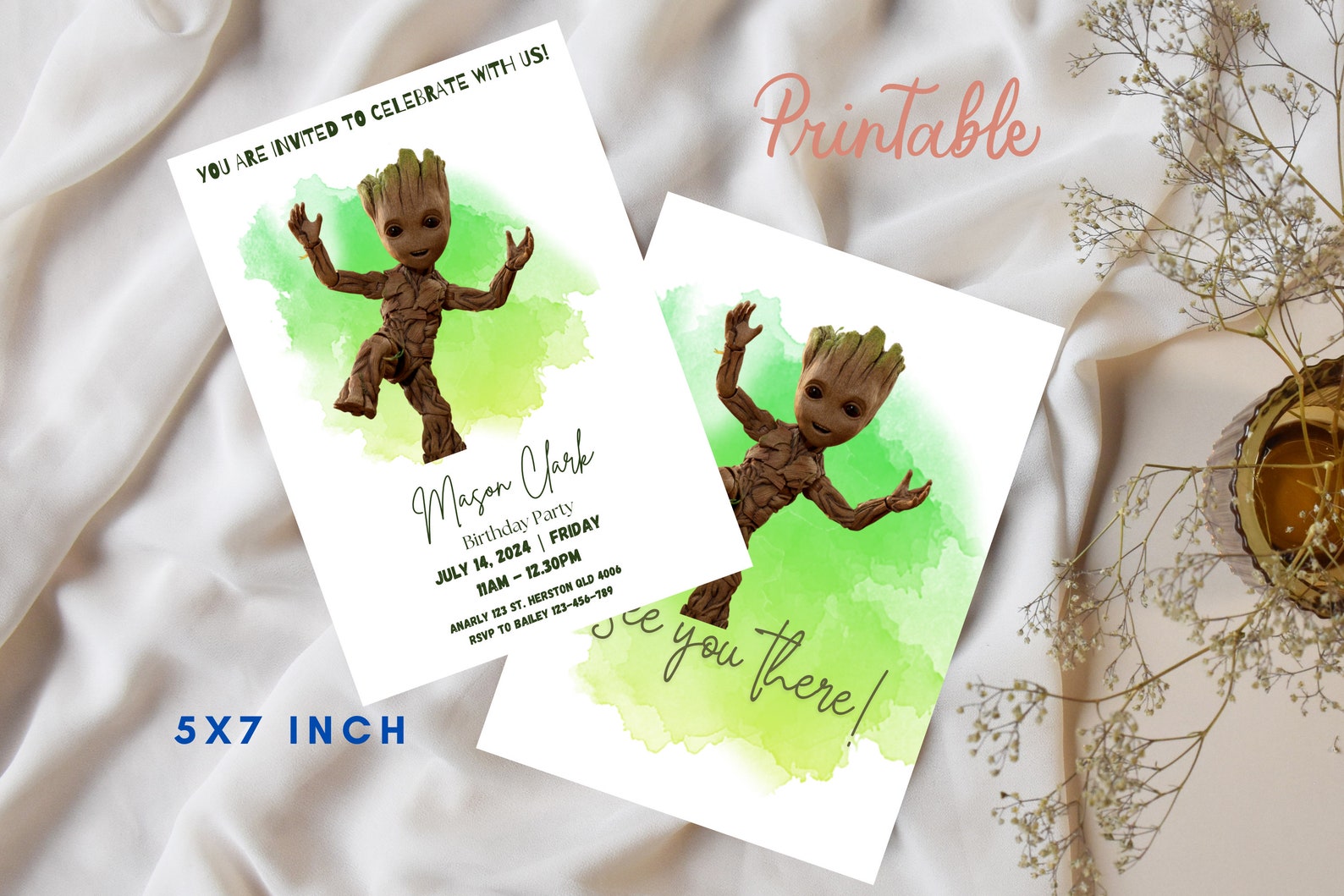 Groot Birthday Invitation Template, Printable Birthday Party Invitation ...