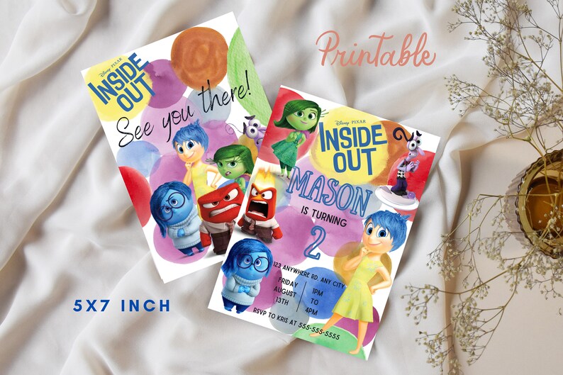 Inside Out Pixar Editable Invitations 1 Digital Printable Invite & 1 ...