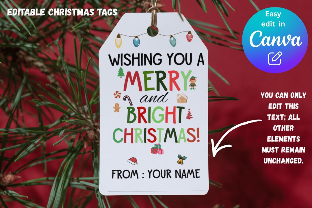 Christmas Gift Tags Printable Tags: Merry Bright Holiday Present Labels ...