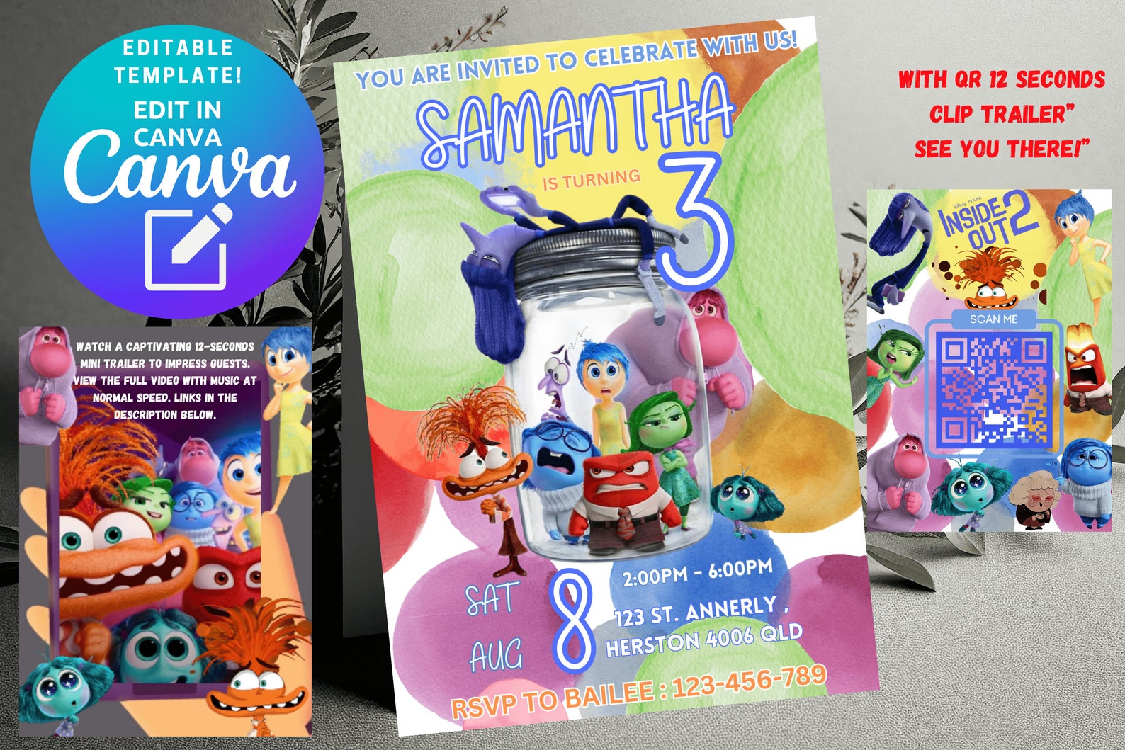Inside Out 2 Pixar Editable Invitations 2 Digital Printable Invite ...